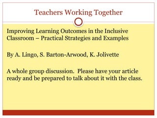 Collaborative Assessment and Curriculum Decision Making for Co-Teachers ...