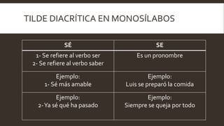 ACENTO DIACRITICO. TODAS SUS MONOSILABOS Y EJEMPLOS | PPTX