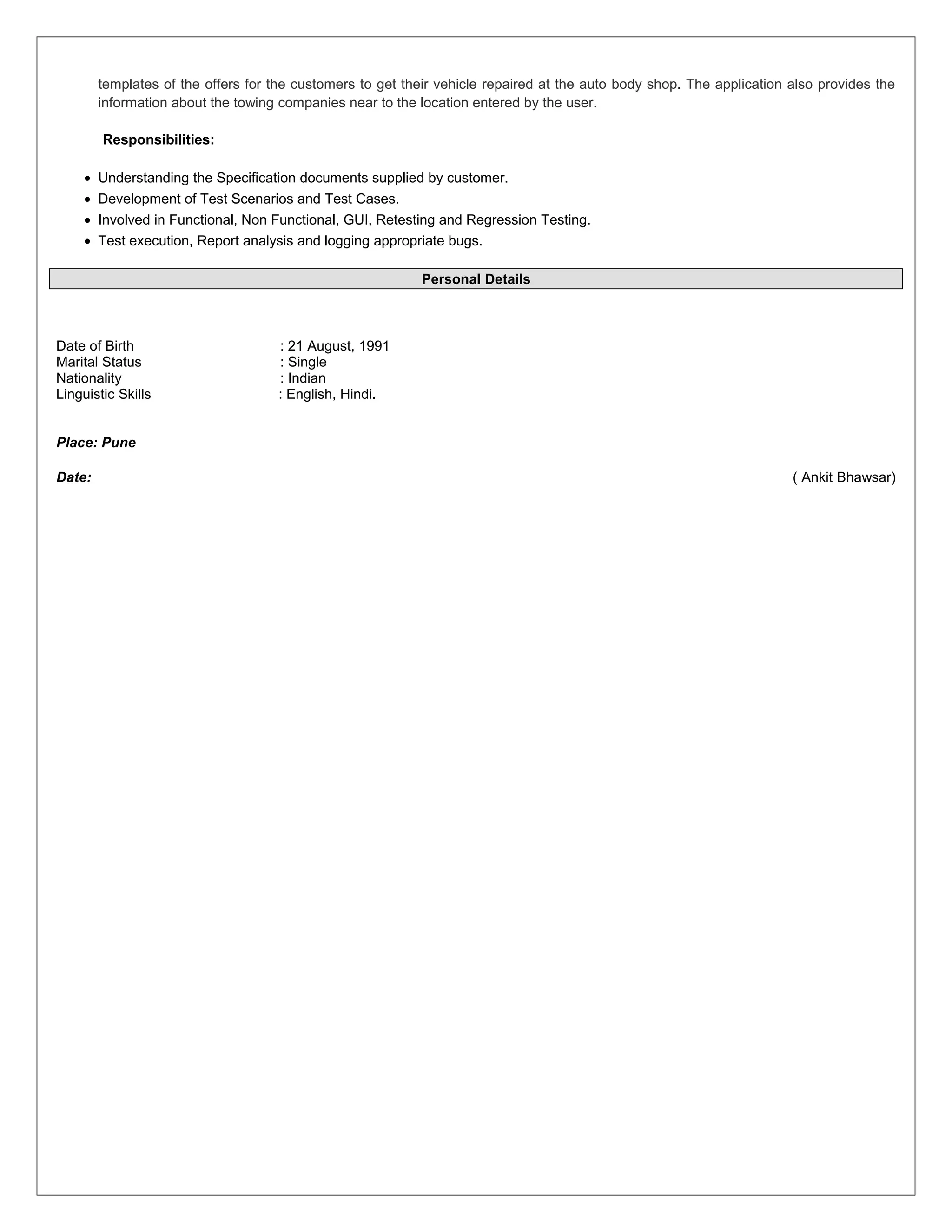 Ankit Bhawsar 1 year Exp | PDF | Free Download