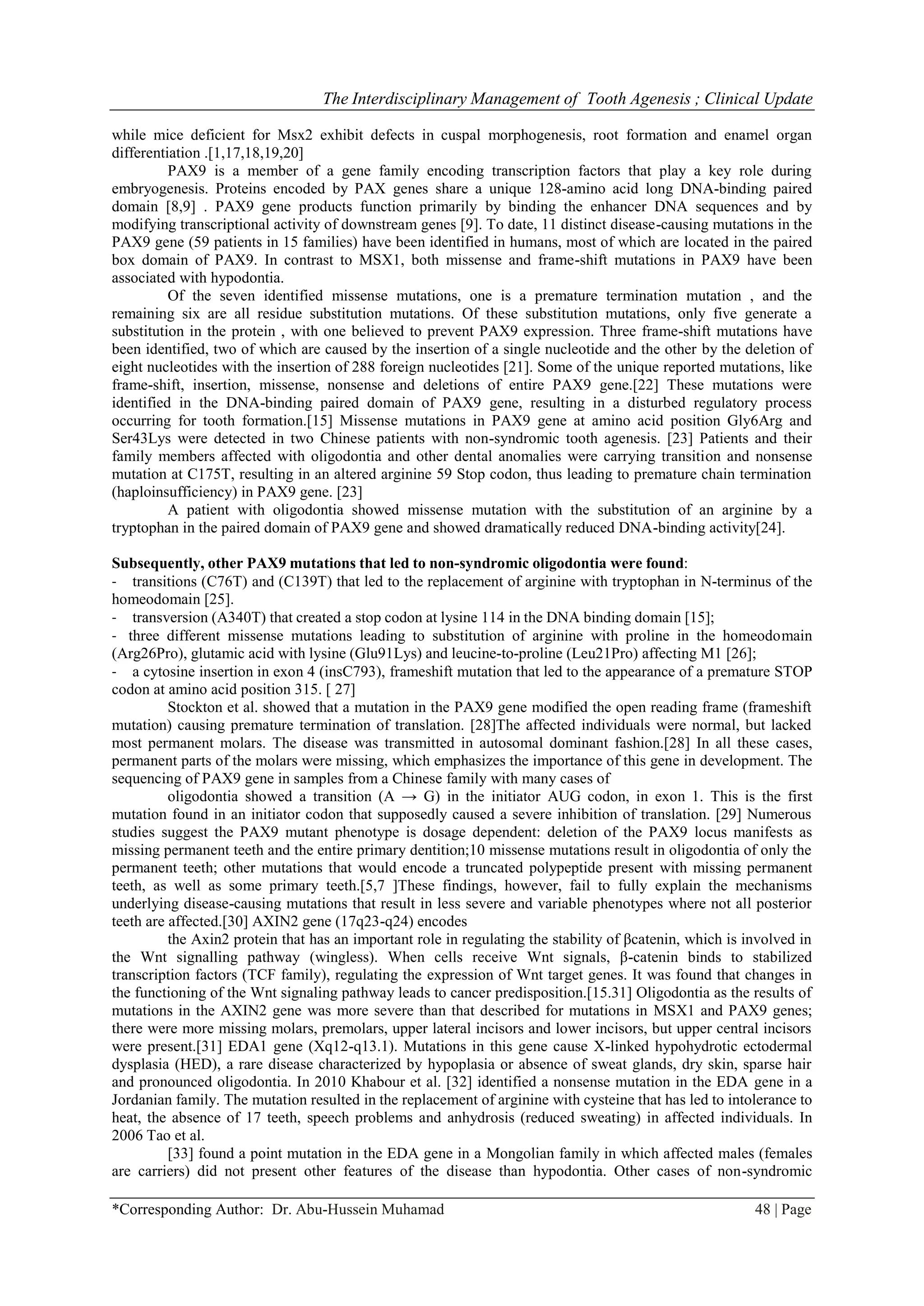 The Interdisciplinary Management of Tooth Agenesis; Clinical Update | PDF