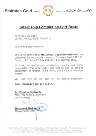 Summer Internship Completion Letter
