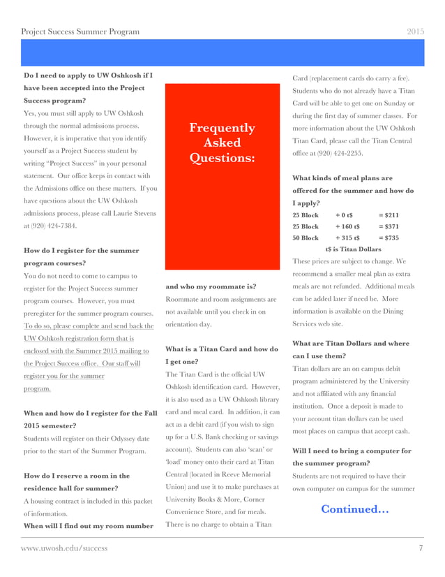 Project Success Summer Program Brochure | PDF