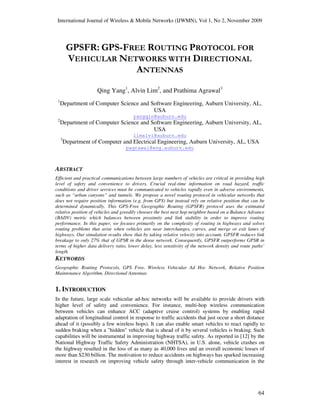 GPSFR: GPS-Free Routing Protocol for Vehicular Networks with Directional Antennas | PDF