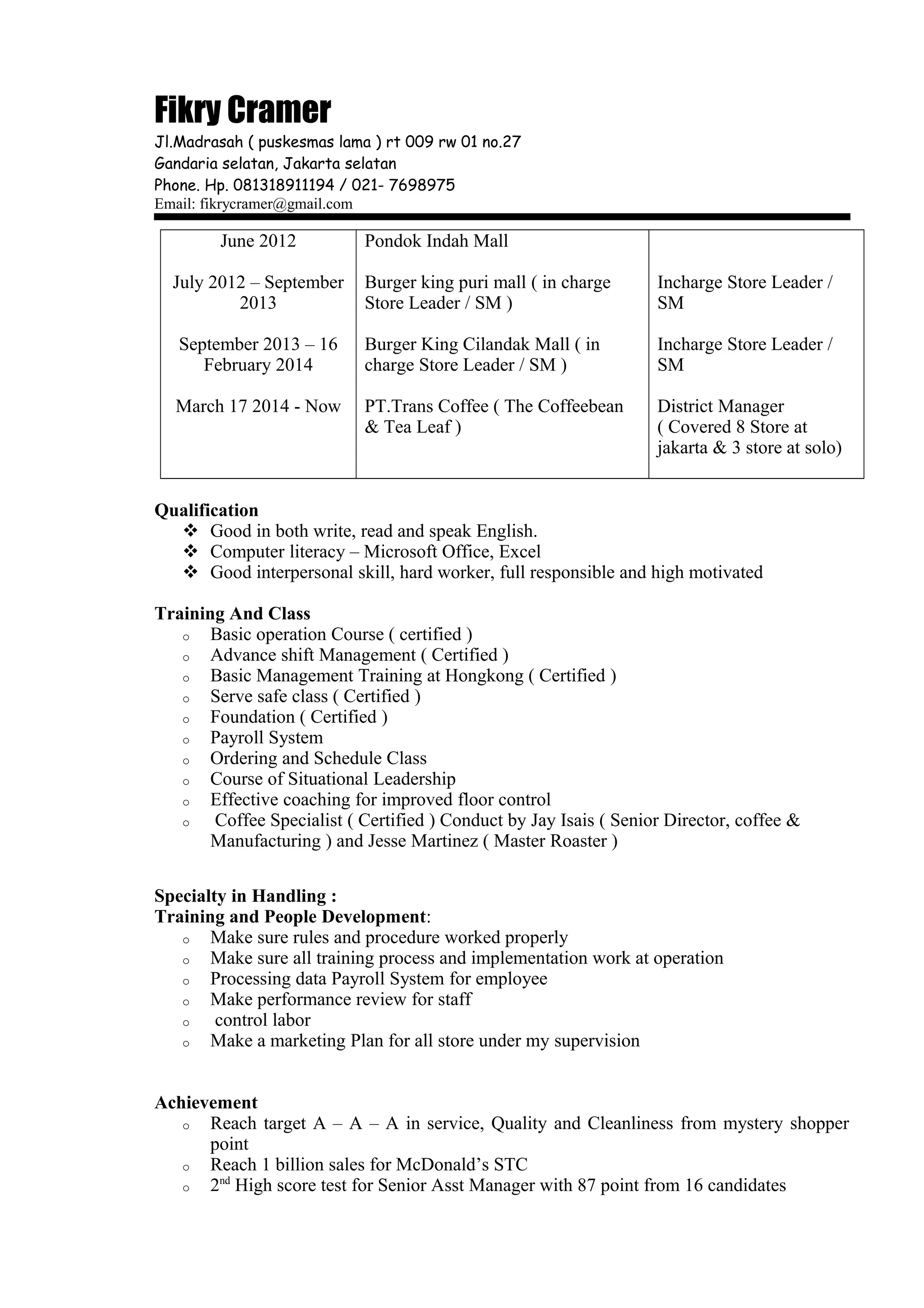 MY CV-1 | DOC | Business Administration | Business