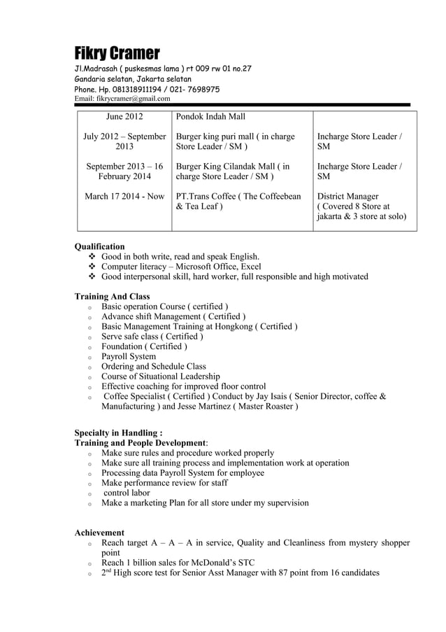 MY CV-1 | DOC | Business Administration | Business