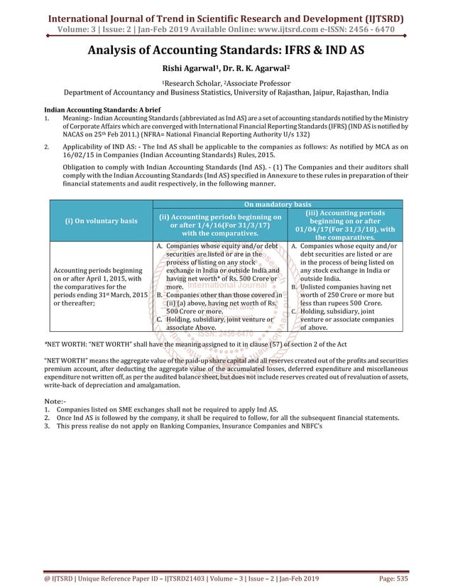 Analysis of Accounting Standards IFRS and IND AS | PDF
