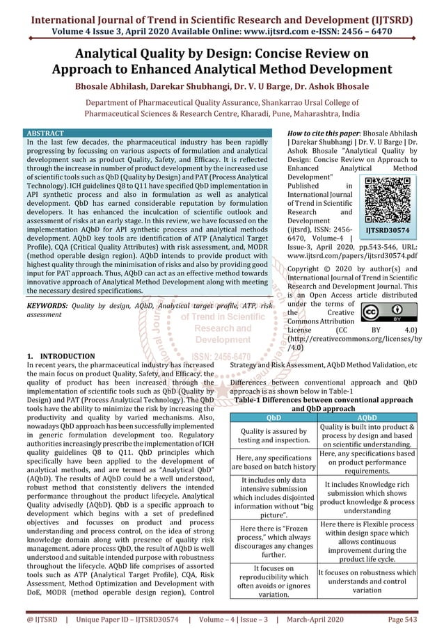 Analytical Quality By Design Concise Review On Approach To Enhanced
