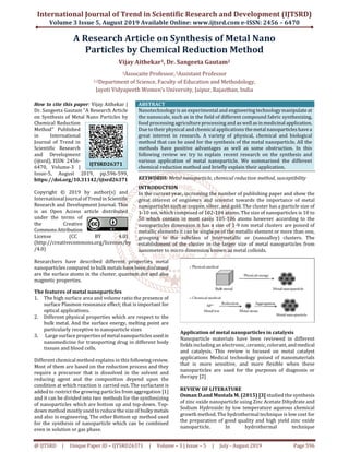 A Research Article on Synthesis of Metal Nano Particles by Chemical ...
