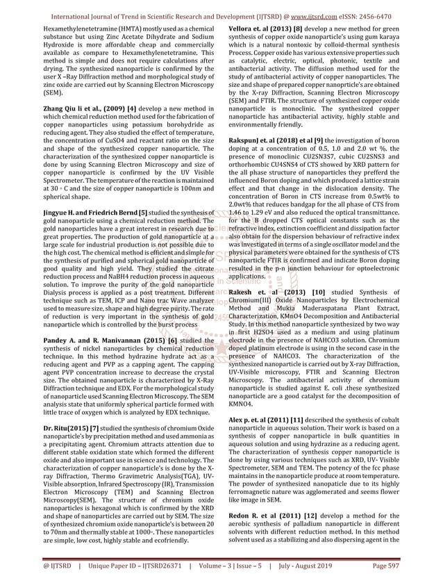 A Research Article on Synthesis of Metal Nano Particles by Chemical ...