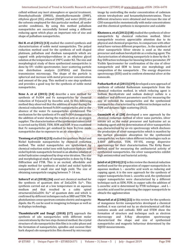 A Research Article on Synthesis of Metal Nano Particles by Chemical ...