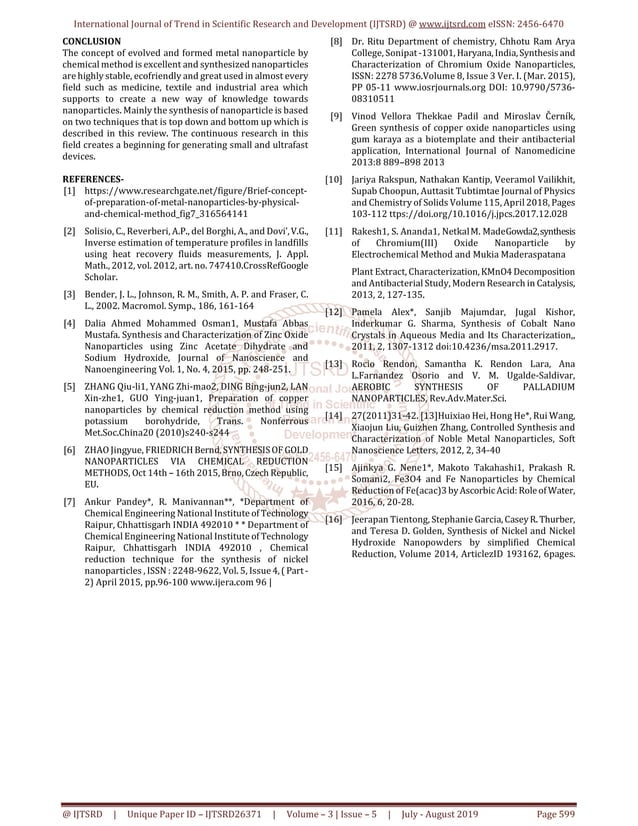 A Research Article on Synthesis of Metal Nano Particles by Chemical ...