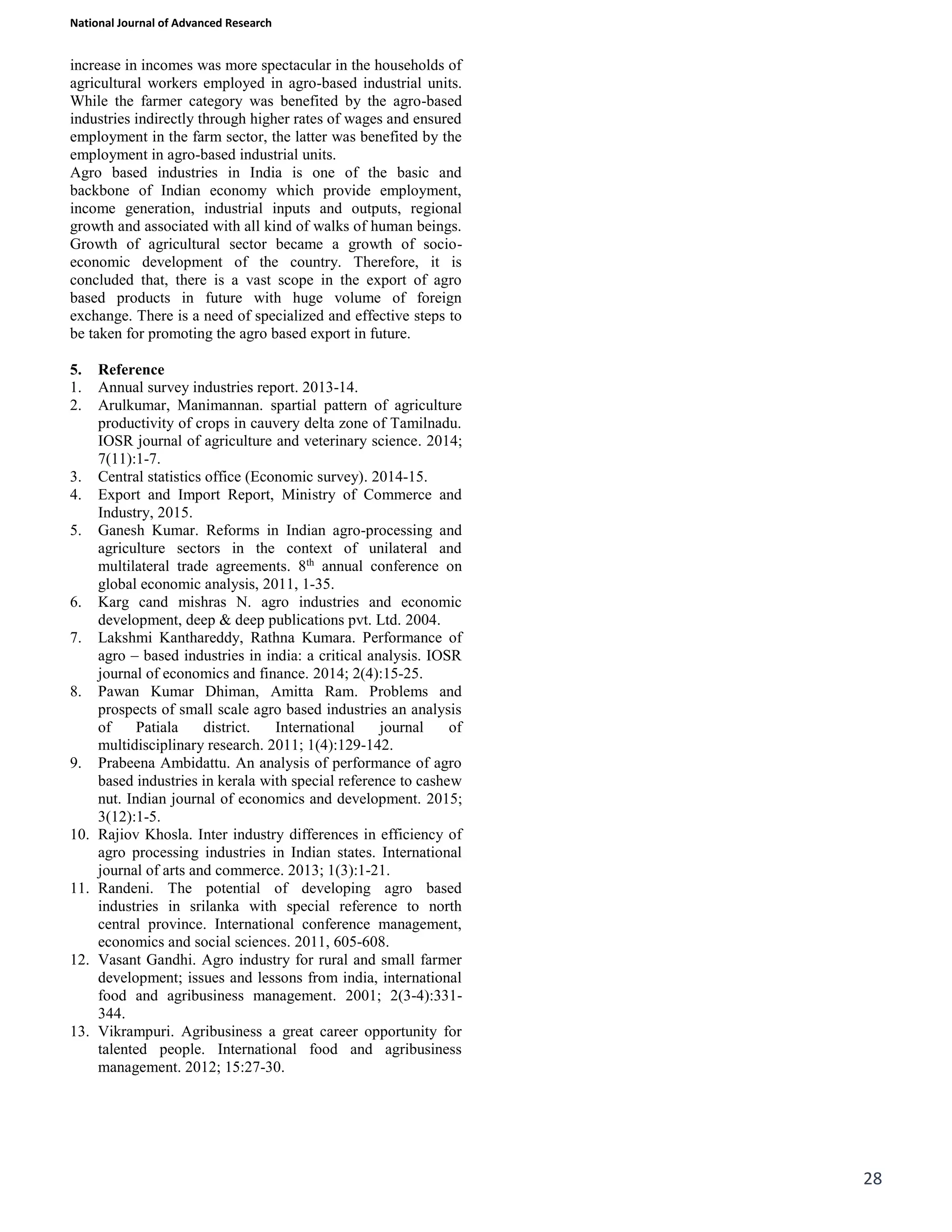 Performance of agro based industries in India | PDF