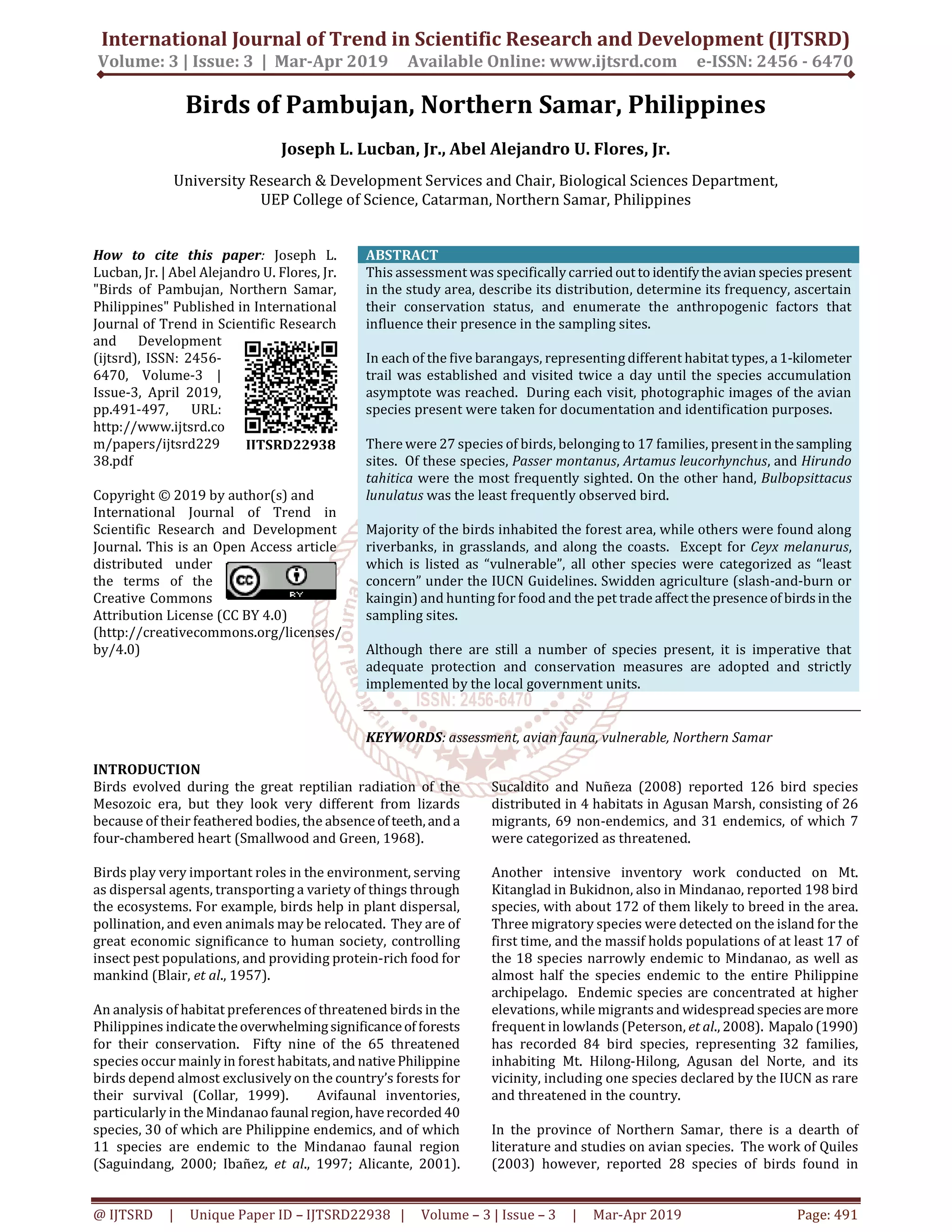 Birds of Pambujan, Northern Samar, Philippines | PDF