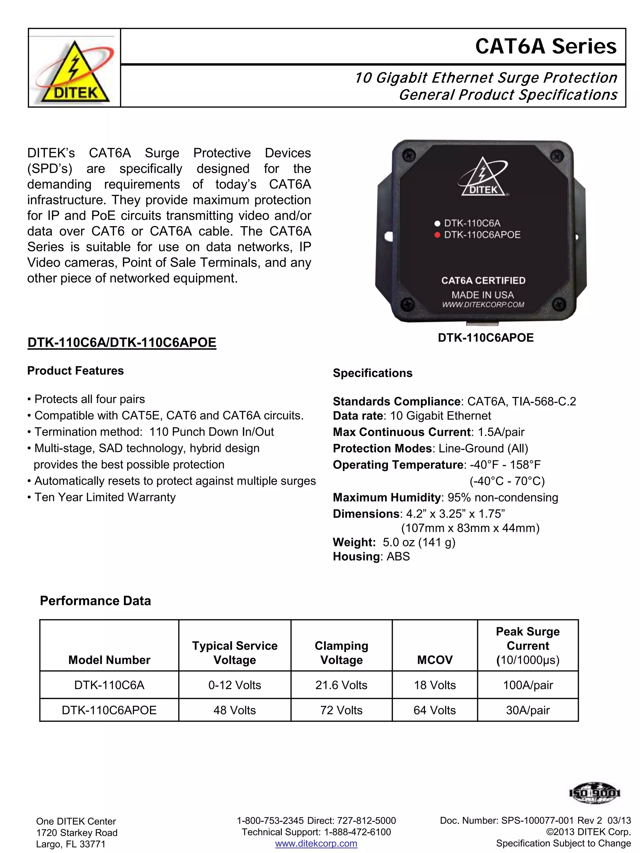 Ditek 110C6A Data Sheet | PDF