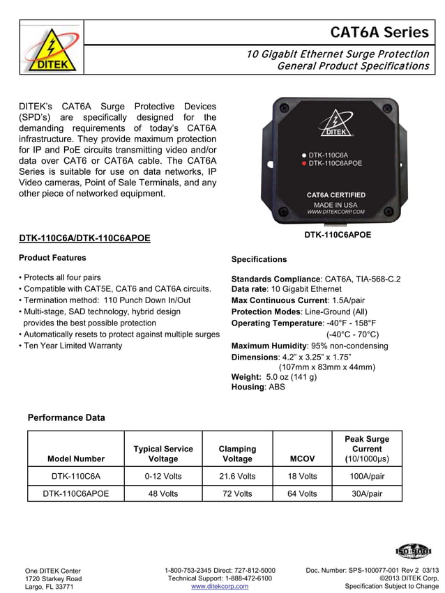 Ditek 110C6A Data Sheet | PDF