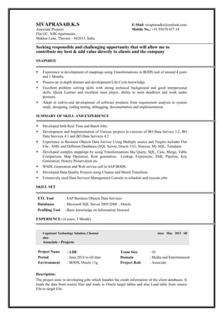 Sivaprasad_resume | DOC | Databases | Computer Software and Applications