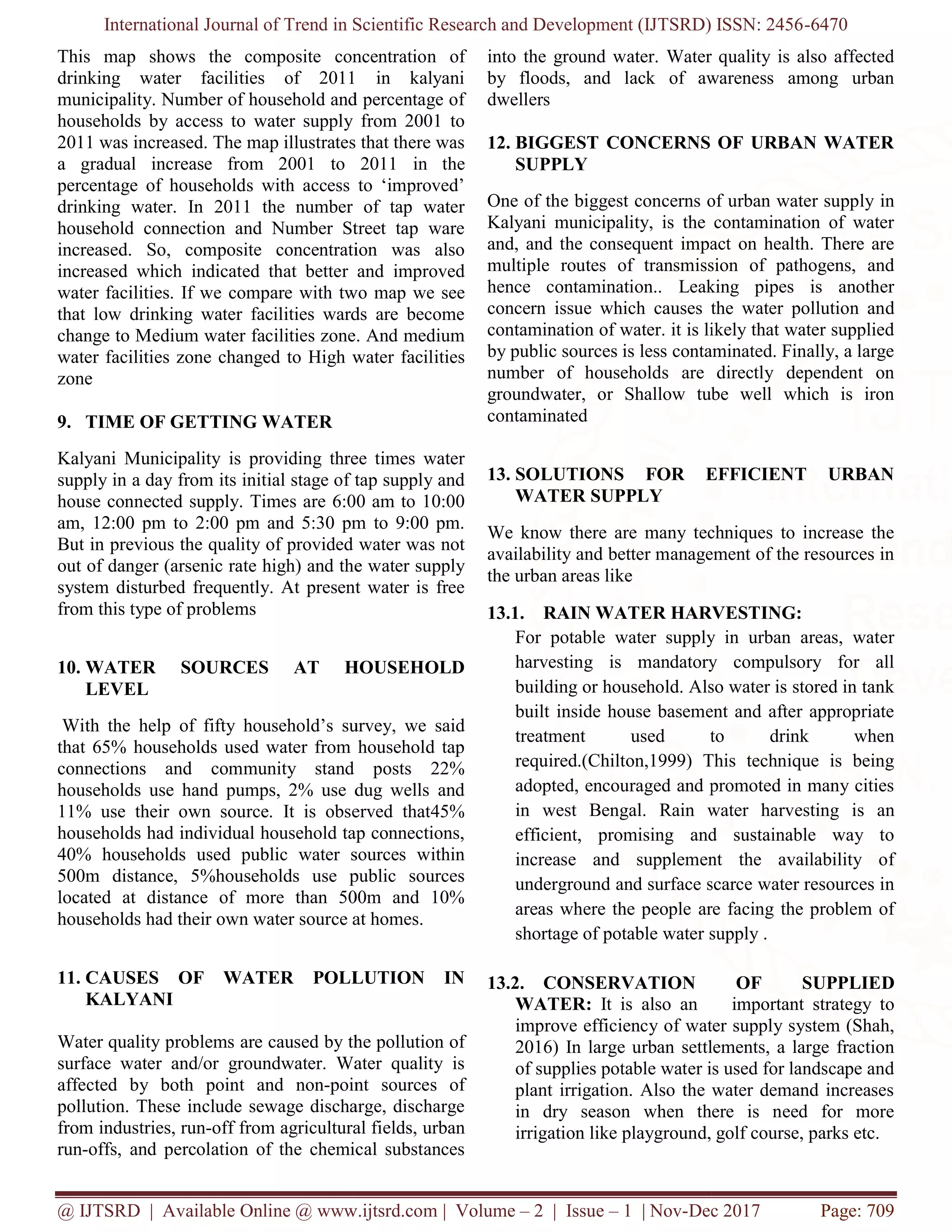 Drinking Water Facility in Kalyani Municipality and its Sustainable Management: A Study in Urban ...