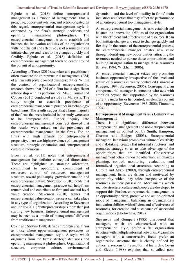 Entrepreneurial Management A Literature Review Pdf