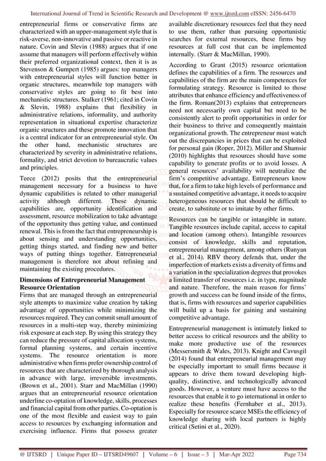 Entrepreneurial Management A Literature Review Pdf