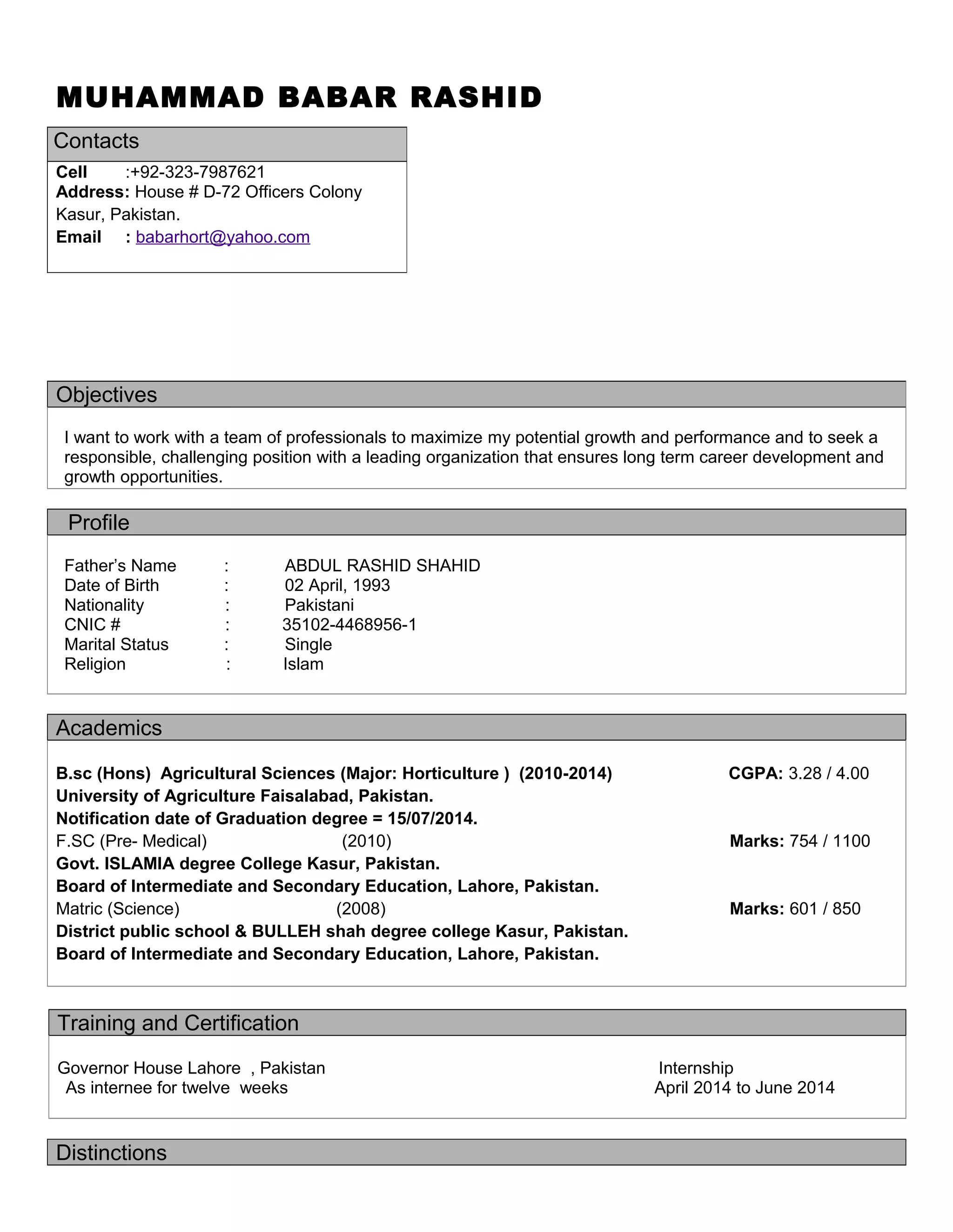 C.v by M.Babar Rashid | DOC | Islam | Religion & Spirituality