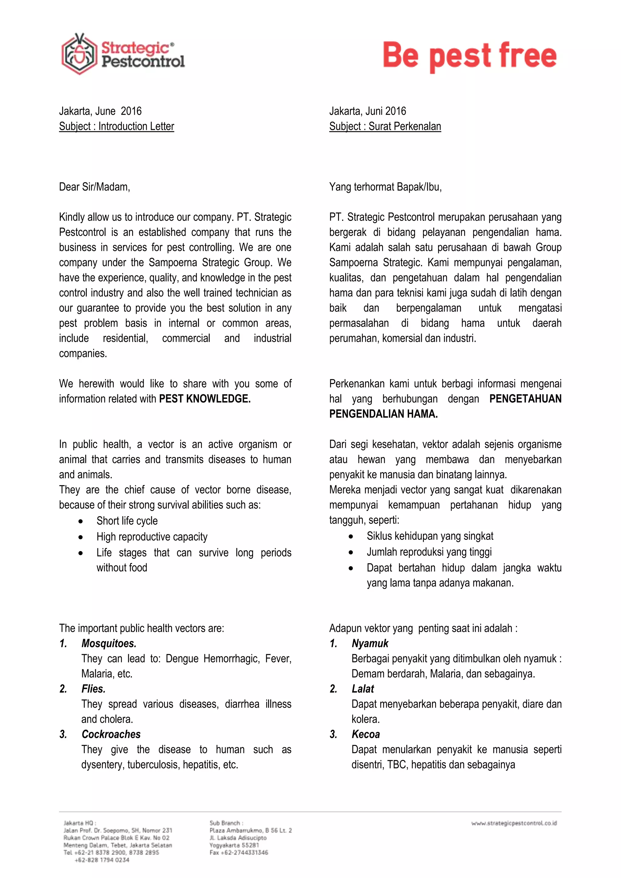 Introduction Letter Pest, Rodent, & Termite Control | PDF