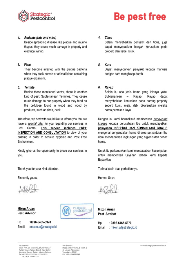 Introduction Letter Pest, Rodent, & Termite Control | PDF
