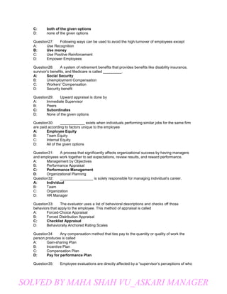 110 mcqs of HR Management Solved | PDF