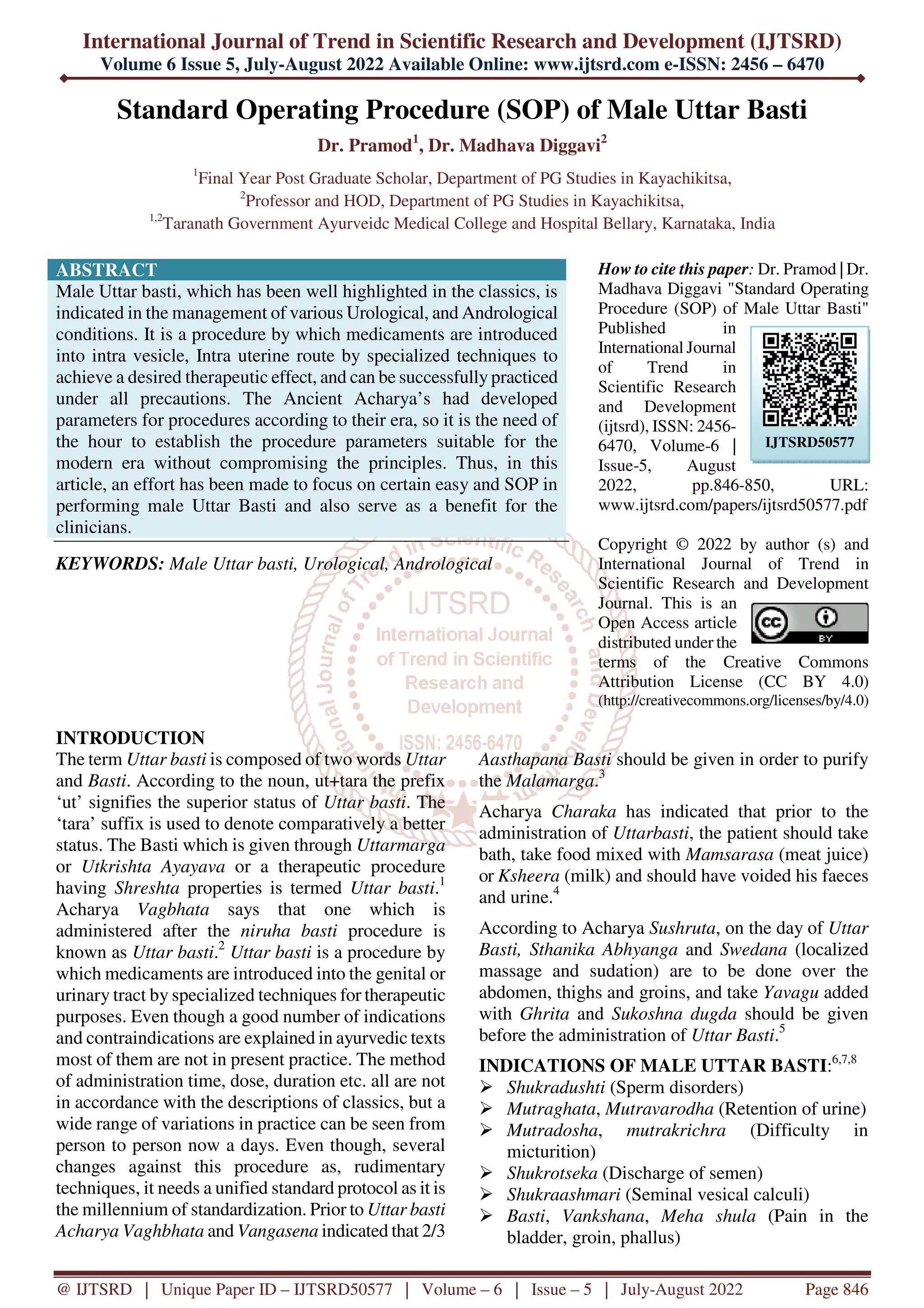 Standard Operating Procedure SOP of Male Uttar Basti | PDF