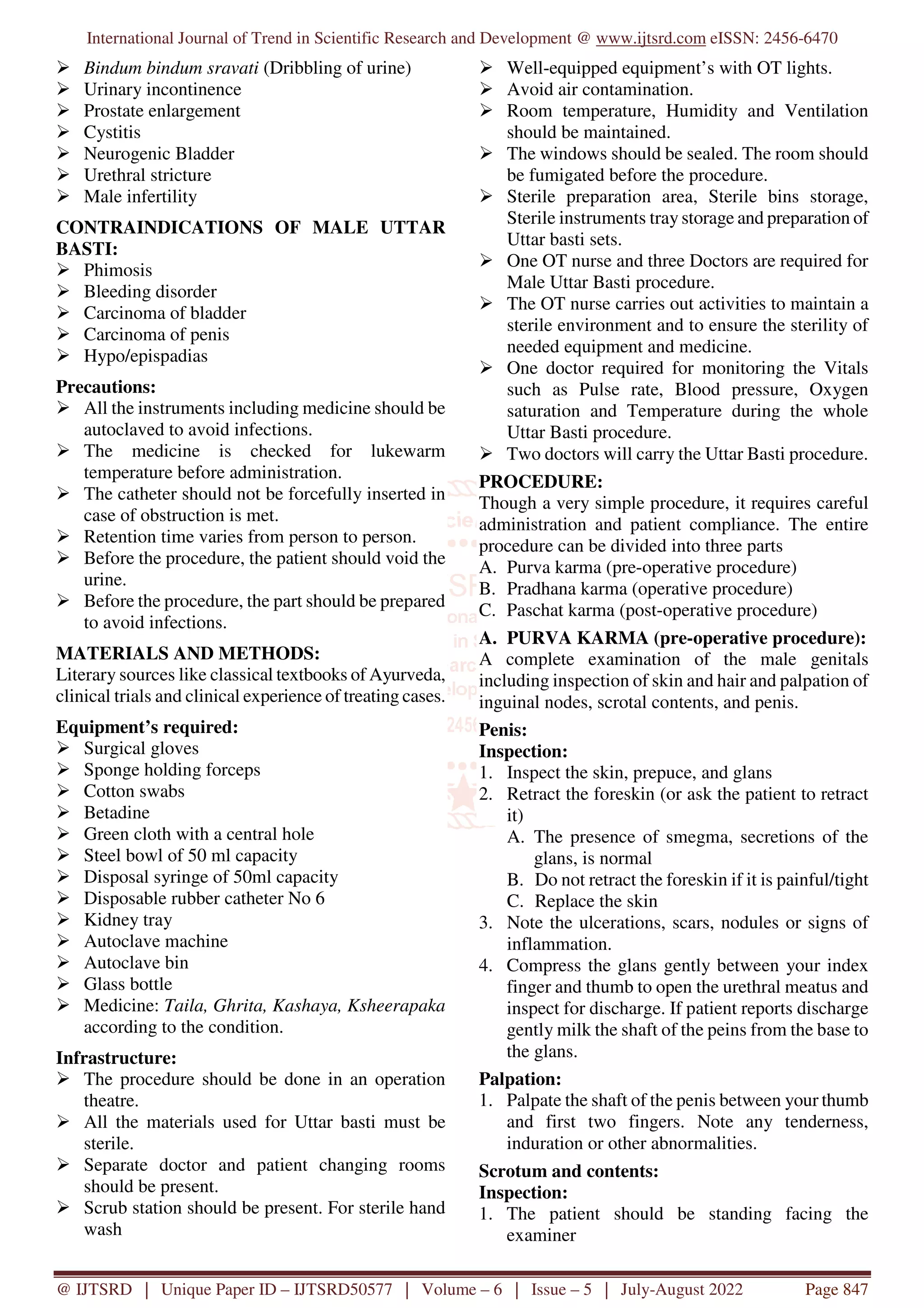 Standard Operating Procedure SOP of Male Uttar Basti | PDF