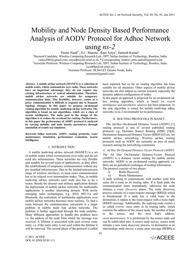 Mobility and Node Density Based Performance Analysis of AODV Protocol for Adhoc Network using ns ...