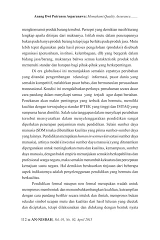 MEMAHAMI QUALITY ANSSURANCE MENJADIKAN BUDAYA MUTU PERGURUAN TINGGI | PDF