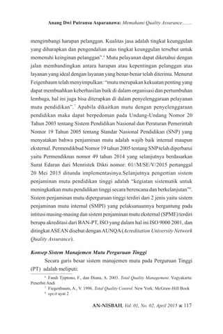 MEMAHAMI QUALITY ANSSURANCE MENJADIKAN BUDAYA MUTU PERGURUAN TINGGI | PDF