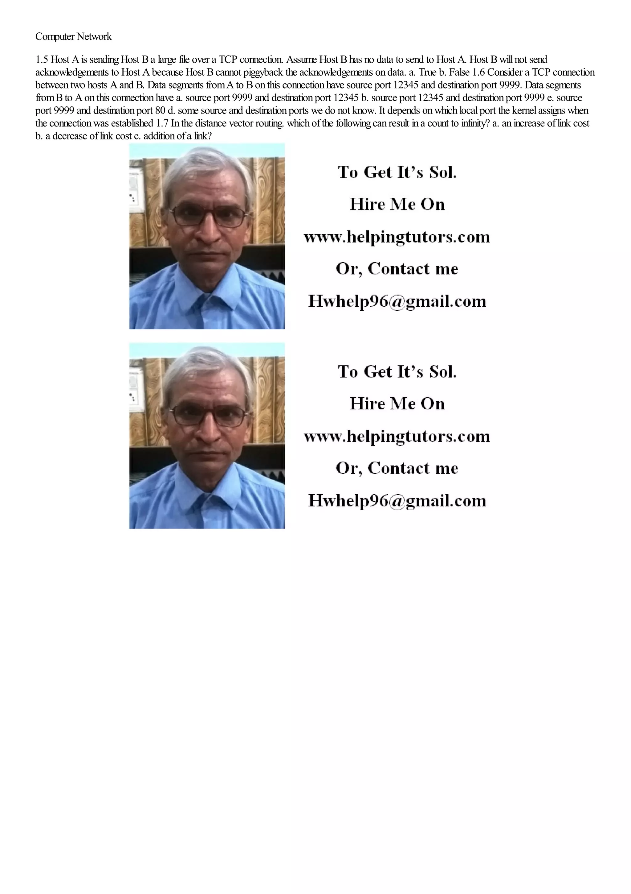 Computer Network 1.5 Host A is sending Host B a large file over a TCP ... Computer Network 1.5 Host A is sending Host B a large file over a TCP ...