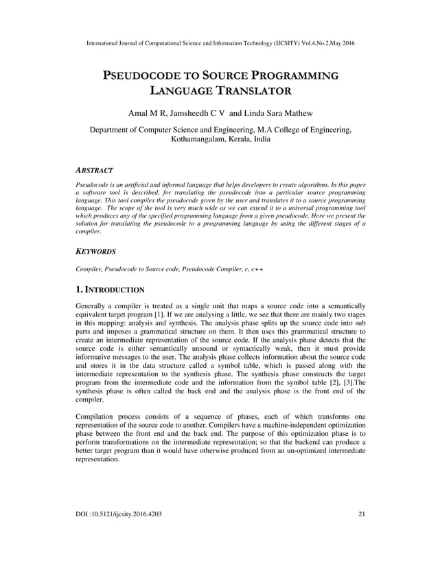 PSEUDOCODE TO SOURCE PROGRAMMING LANGUAGE TRANSLATOR | PDF