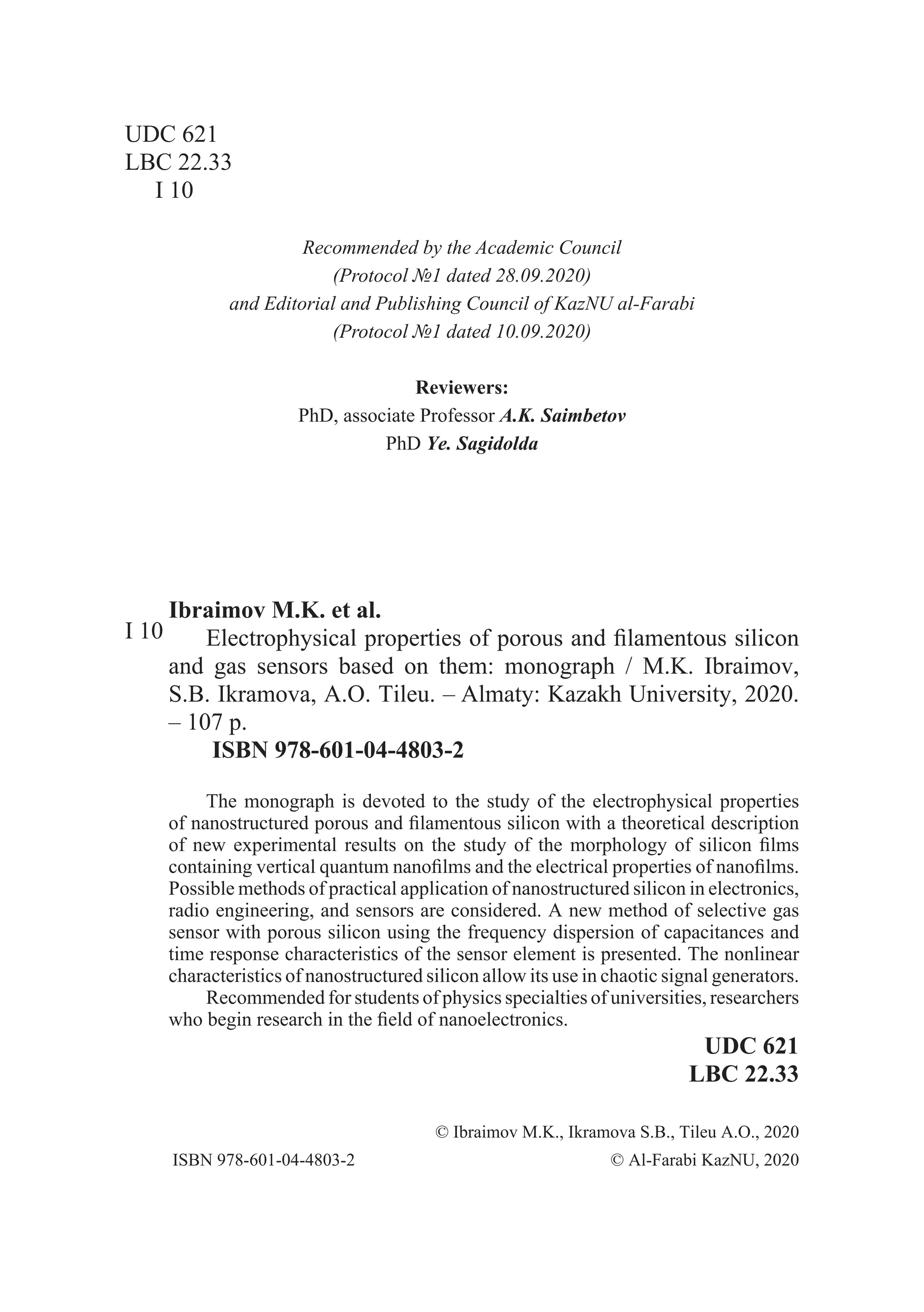Electrophysical Properties Of Porous And Filamentous Silicon And Gas ...