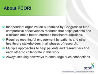 Health Datapalooza 2013: PCORI Challenge Annoucement | PPTX