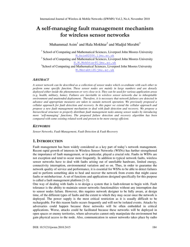 A self-managing fault management mechanism for wireless sensor networks | PDF | Internet of ...