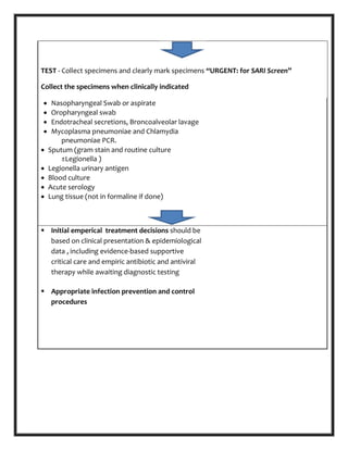 Clinical case Management Of Severe Acute Respiratory Infection SARI | PDF