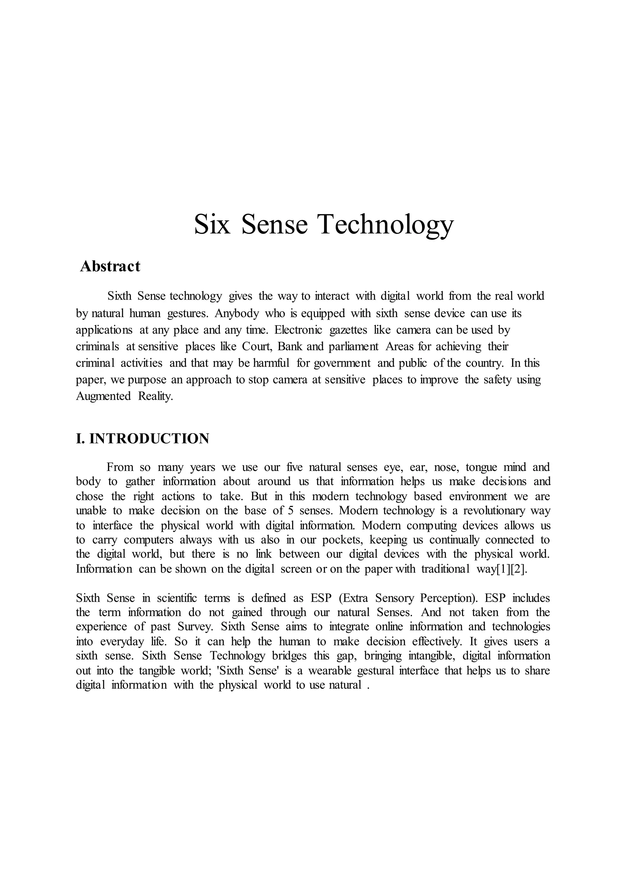 Six Sense Technology | DOCX