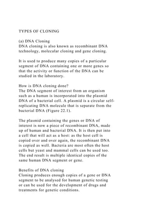 11111 Fact Sheet 22 CLONING AND STEM CELLS 1 1 .docx | Genetics | Science