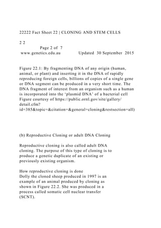 11111 Fact Sheet 22 CLONING AND STEM CELLS 1 1 .docx | Genetics | Science