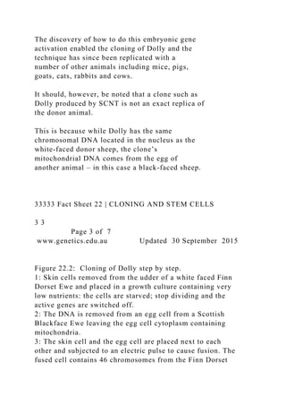 11111 Fact Sheet 22 CLONING AND STEM CELLS 1 1 .docx | Genetics | Science