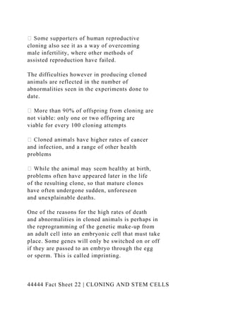 11111 Fact Sheet 22 CLONING AND STEM CELLS 1 1 .docx | Genetics | Science