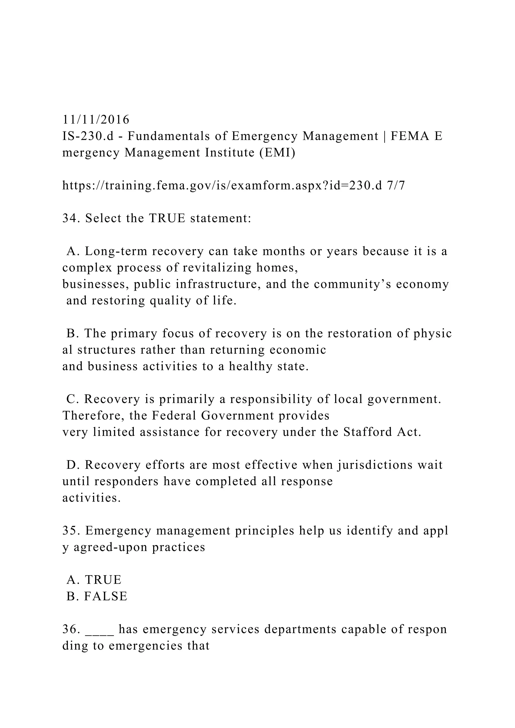 11112016 IS­230.d ­ Fundamentals of Emergency Management F.docx
