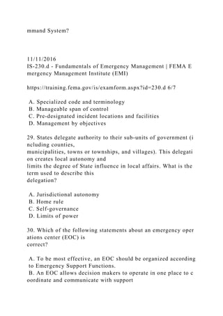 11112016 IS­230.d ­ Fundamentals of Emergency Management F.docx