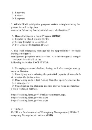 11112016 IS­230.d ­ Fundamentals of Emergency Management F.docx