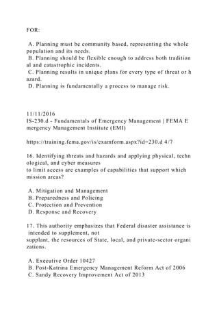 11112016 IS­230.d ­ Fundamentals of Emergency Management F.docx