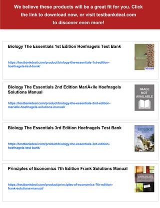 Biology The Essentials 1st Edition Hoefnagels Solutions Manual | PDF