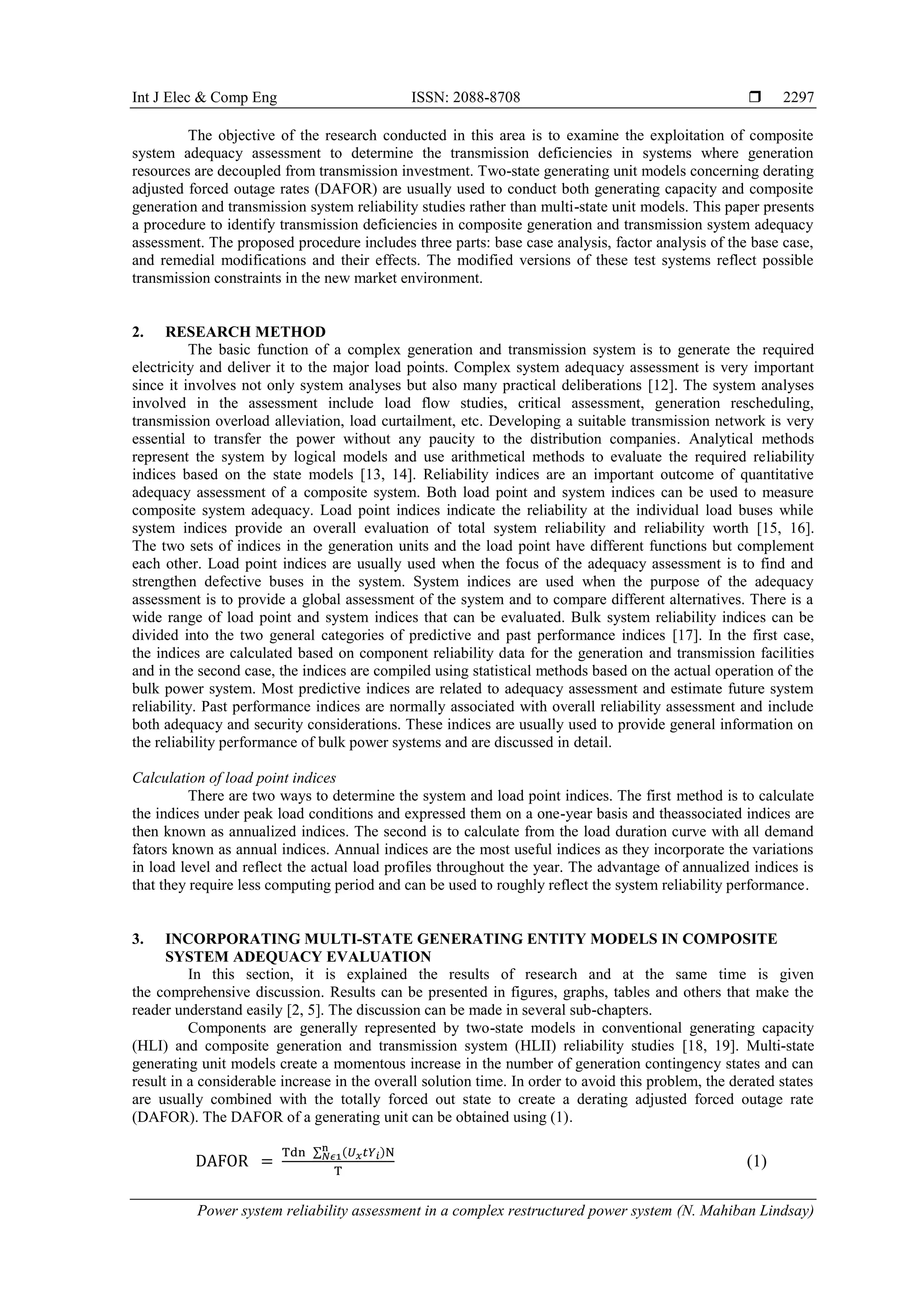 Power System Reliability Assessment in a Complex Restructured Power System | PDF