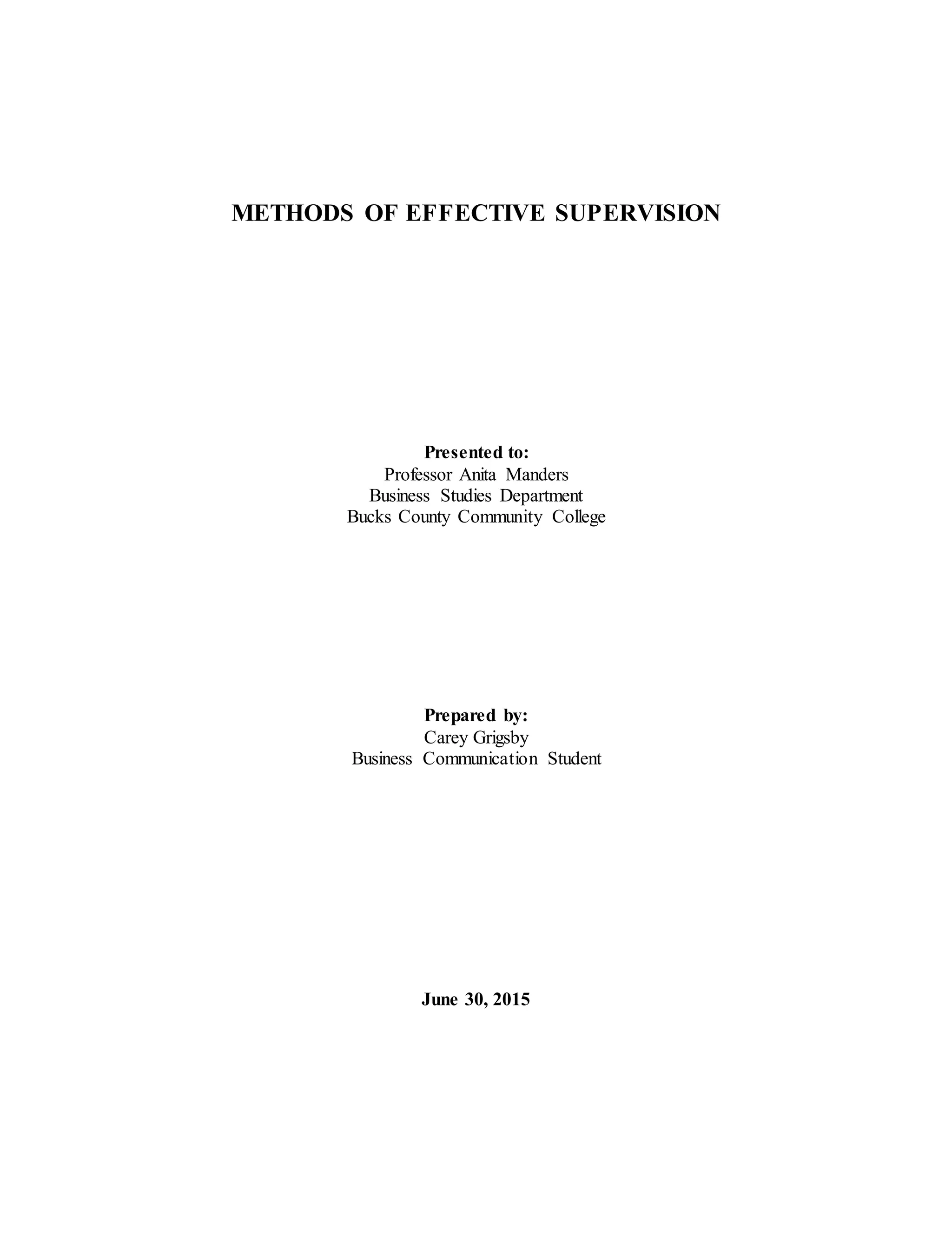 Methods Of Effective Supervision | DOCX